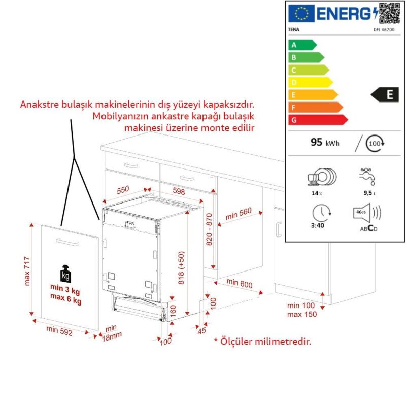 Teka DFI 46700 Ankastre Bulaşık Makinesi, Tam Entegre, 7 Programlı, 14 ...